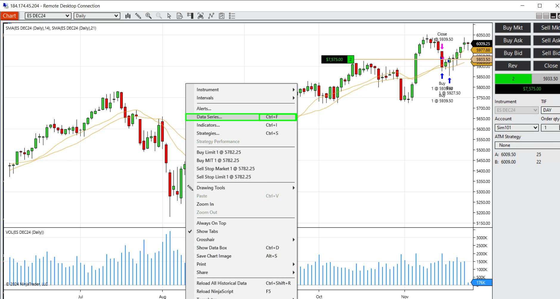 How to add multiple instruments into a NinjaTrader chart panel - ChartVPS